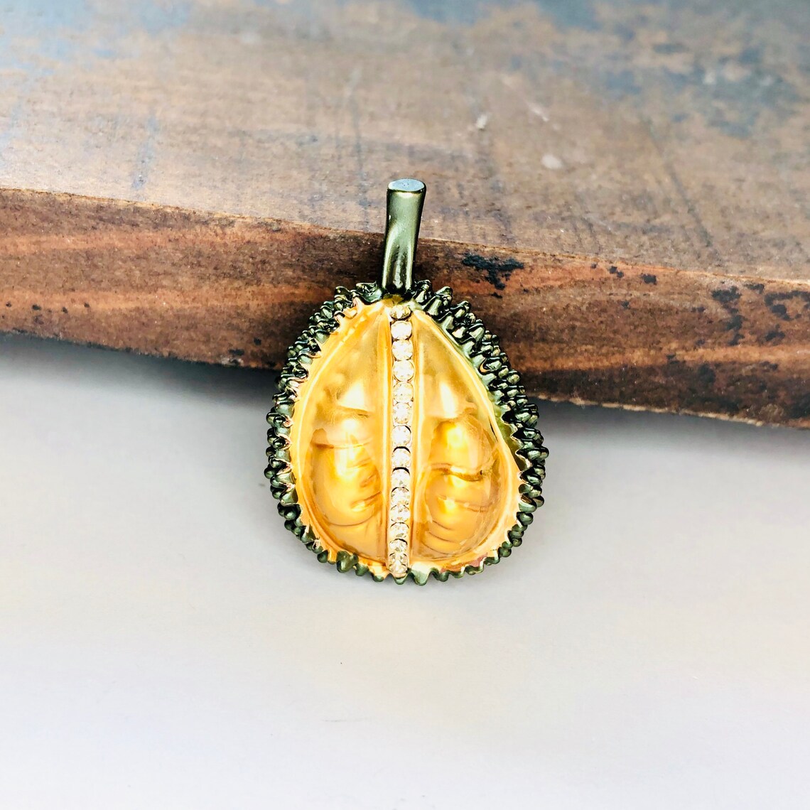 Unique Rose Gold-tone Durian Durio Zibethinus Fruit Fruits Rhinestone ...