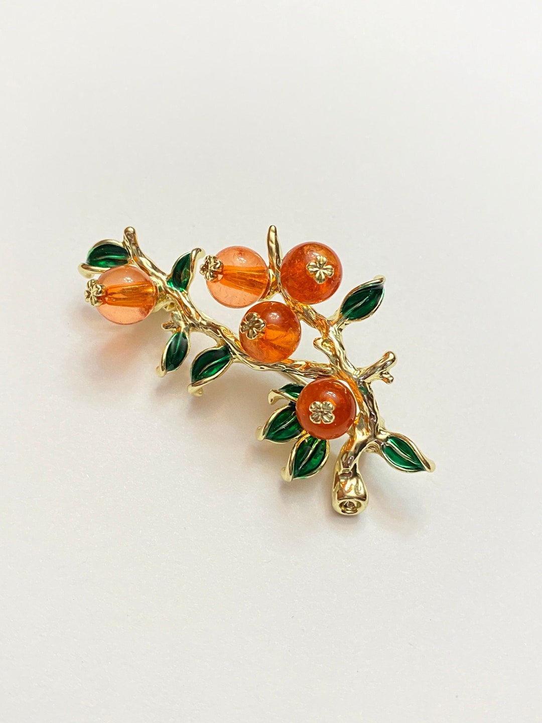 Orange Persimmon Tangerine Fruit Beaded Brooch Lapel Pin Jewelry ...