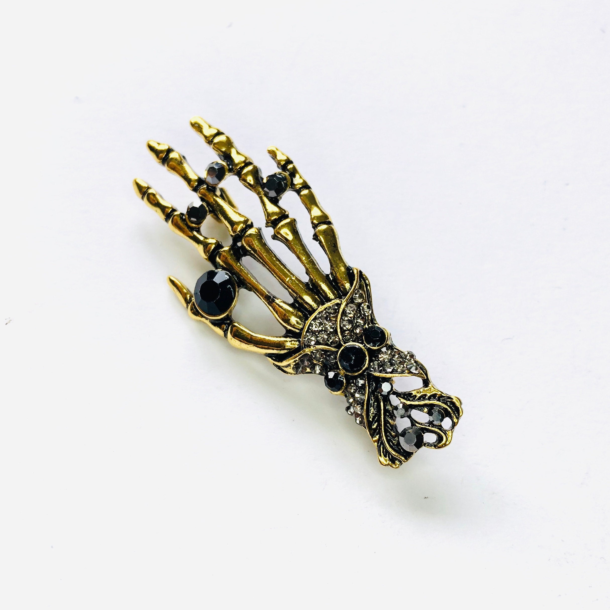 Rhinestone Crystal Skeleton Hand Metal Halloween Brooch Pin | Etsy
