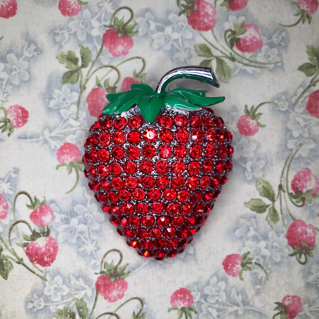 Oversize Statement Large Red Rhinestones Strawberry Fruit Brooch Lapel ...