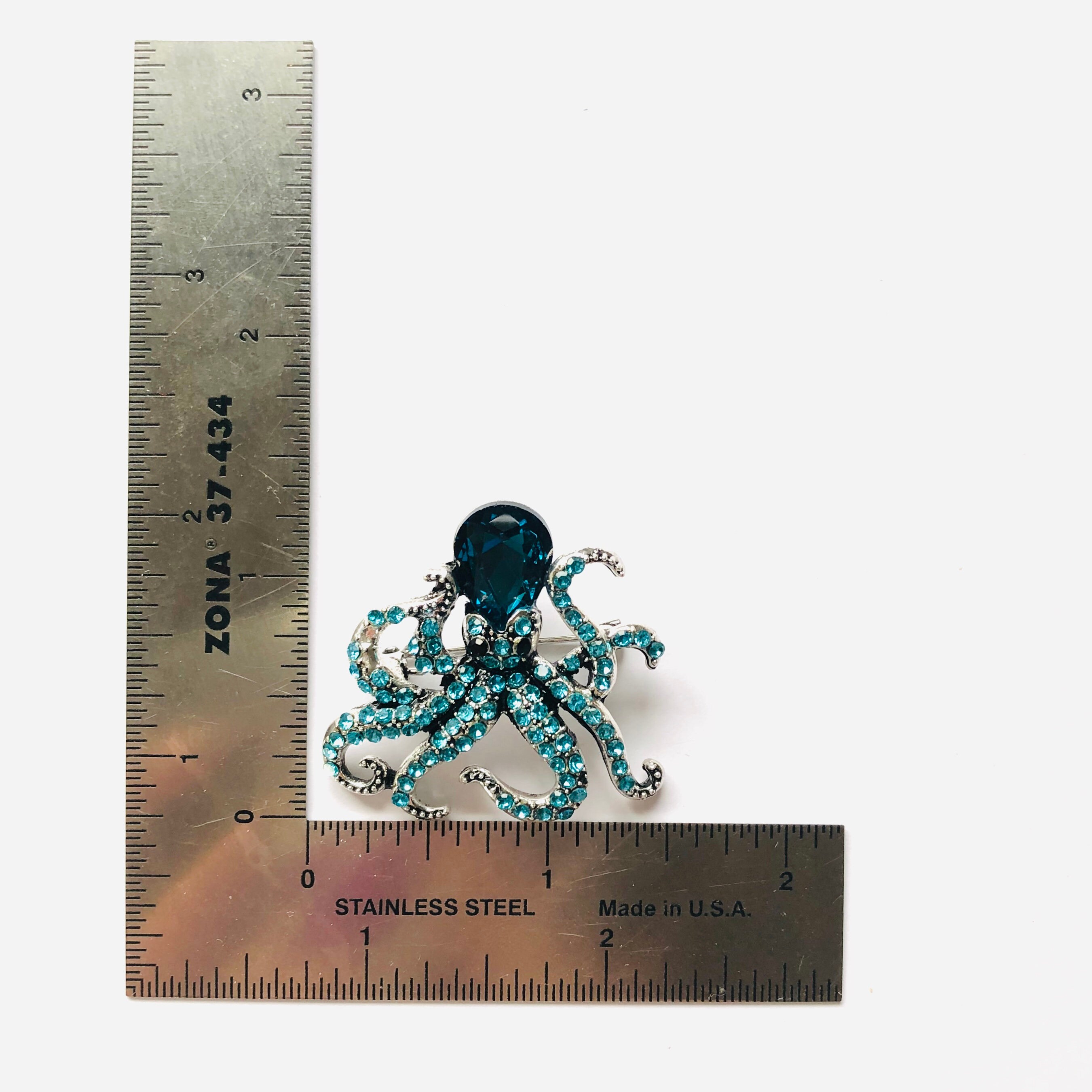 Silver-tone Adorable Blue Crystal Rhinestone Cute Octopus | Etsy