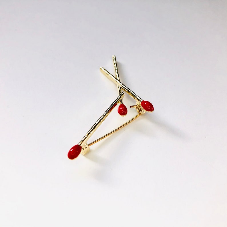 Unique Gold-tone Red Match Sticks Enamel Brooch Pins Women | Etsy