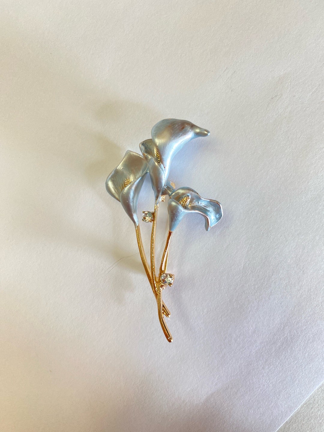 Steel Blue Silver Enamel Calla Lily With Rhinestones Flower Floral ...