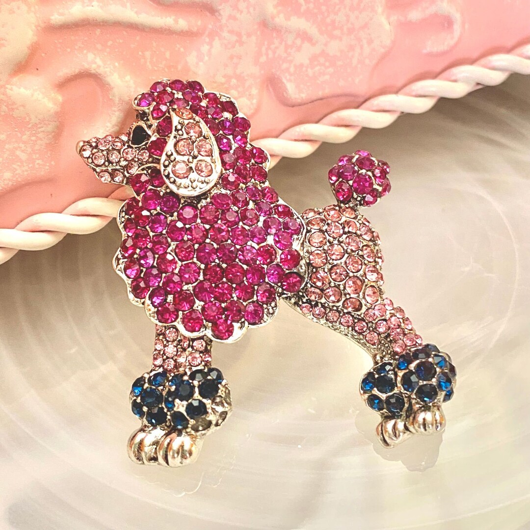 Light and Dark Pink & Black Rhinestone Poodle Brooch/pendant Pin 50's ...