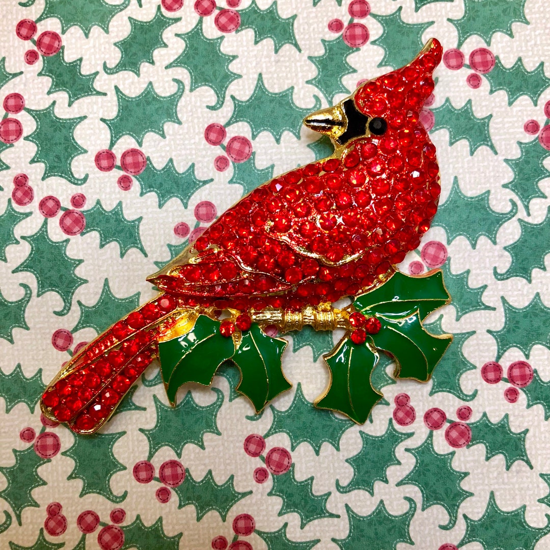 Large Oversize Statement Winter Red Cardinal Rhinestone Bird Brooch ...