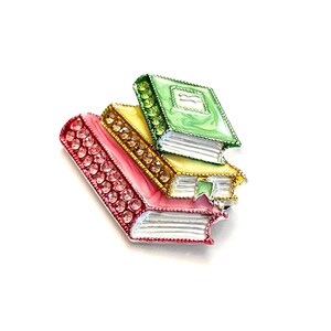 Stack of Books Rhinestone Brooch Lapel Pin Book Lover Librarian Library ...