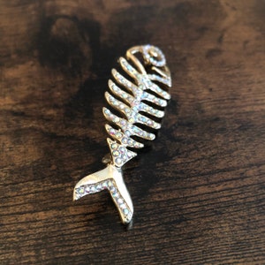Large Unique Gold-tone Rainbow Rhinestone Fish Bone Fish Skeleton ...