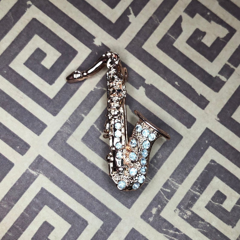 Goldtone Rhinestone Saxophone Pin Brooch Jewelry Music Lover - Etsy