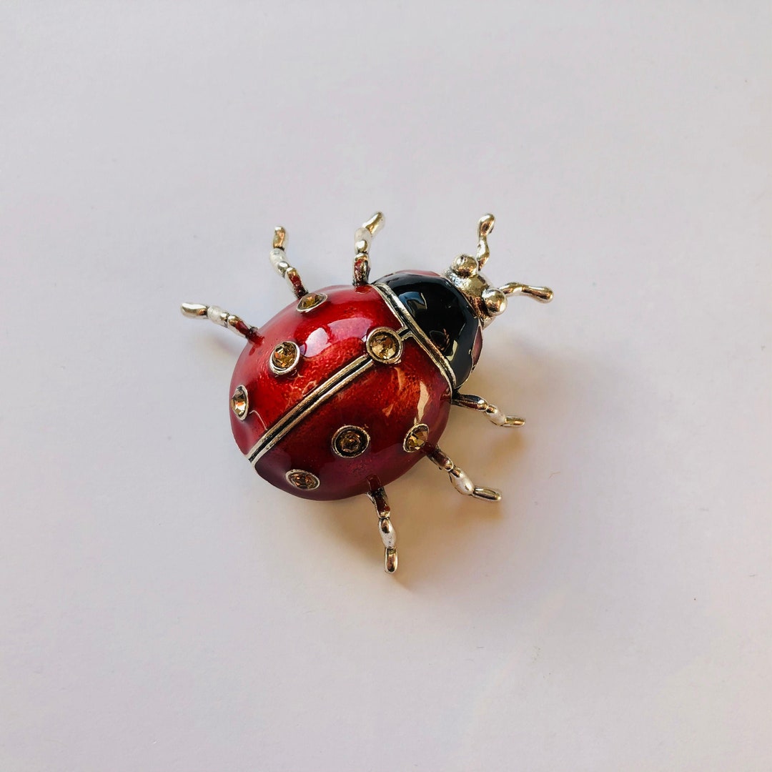 Silver-tone Red Enamel Lucky Ladybug Rhinestone Brooch Enamel Lapel Pin ...