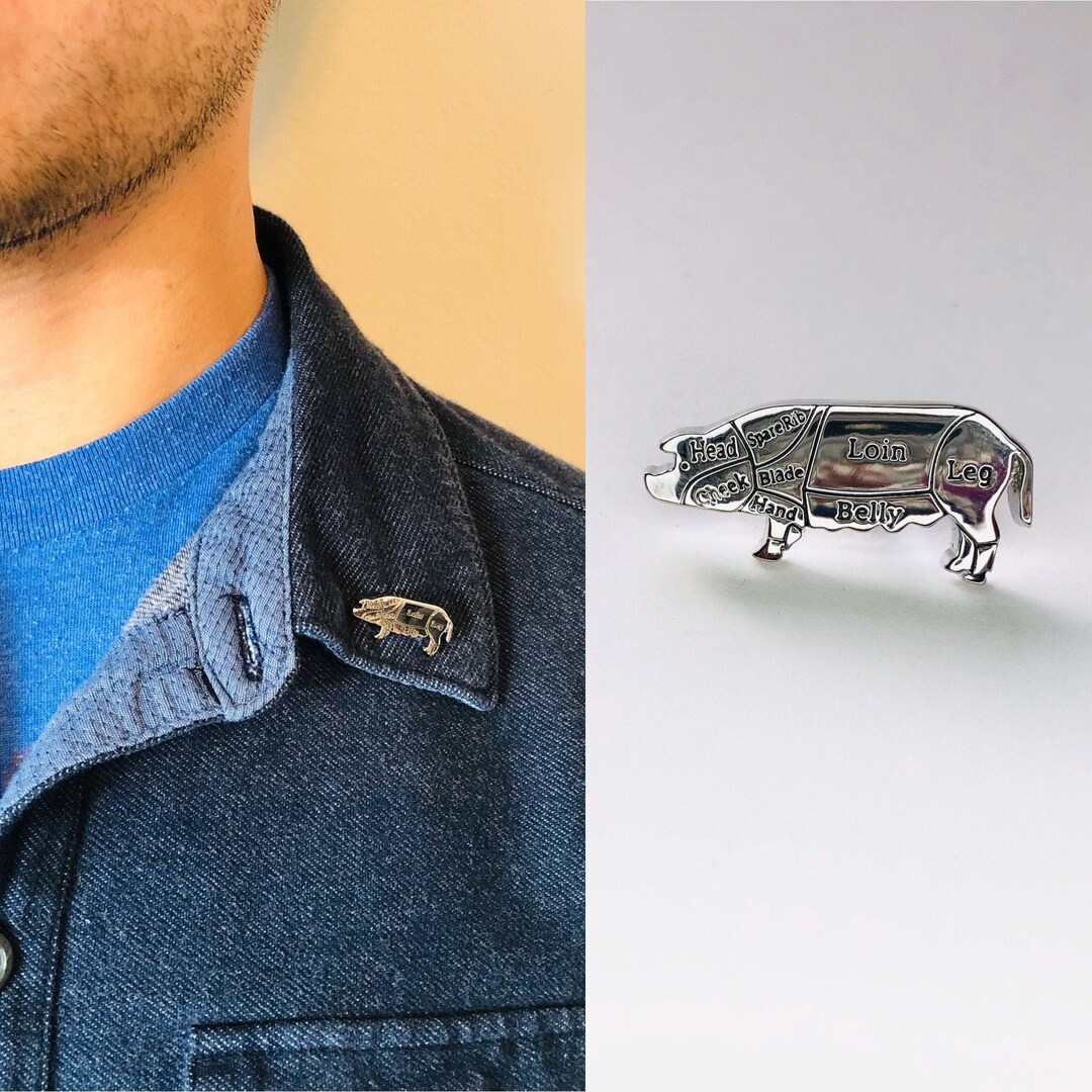Silver-tone Pig Primal Cuts Diagram BBQ Meat Pork Funny Men Tie Collar ...