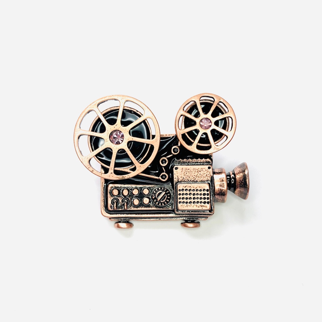 Copper-tone Enamel Rhinestone Vintage Movie Projector Reel to Reel Film ...