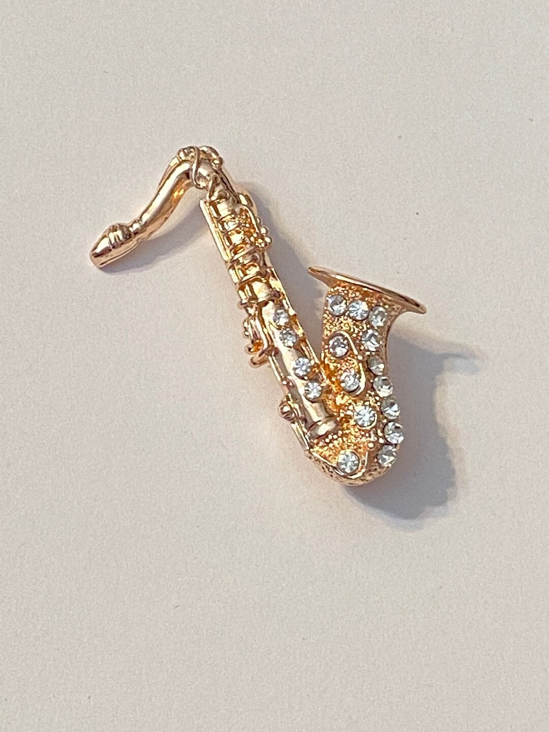 Goldtone Rhinestone Saxophone Pin Brooch Jewelry Music Lover Orchestra ...