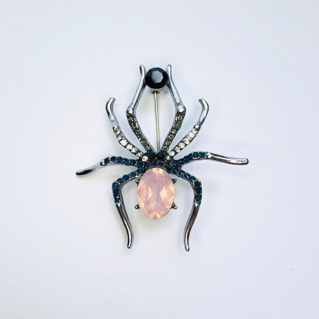 Silver-tone Pink Glass Crystal Rhinestone Spider Animal Pin Brooch ...