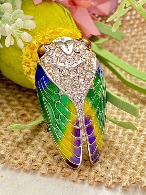 Colorful Rainbow Rhinestone Cicada Insect Brooch Lape… - Gem