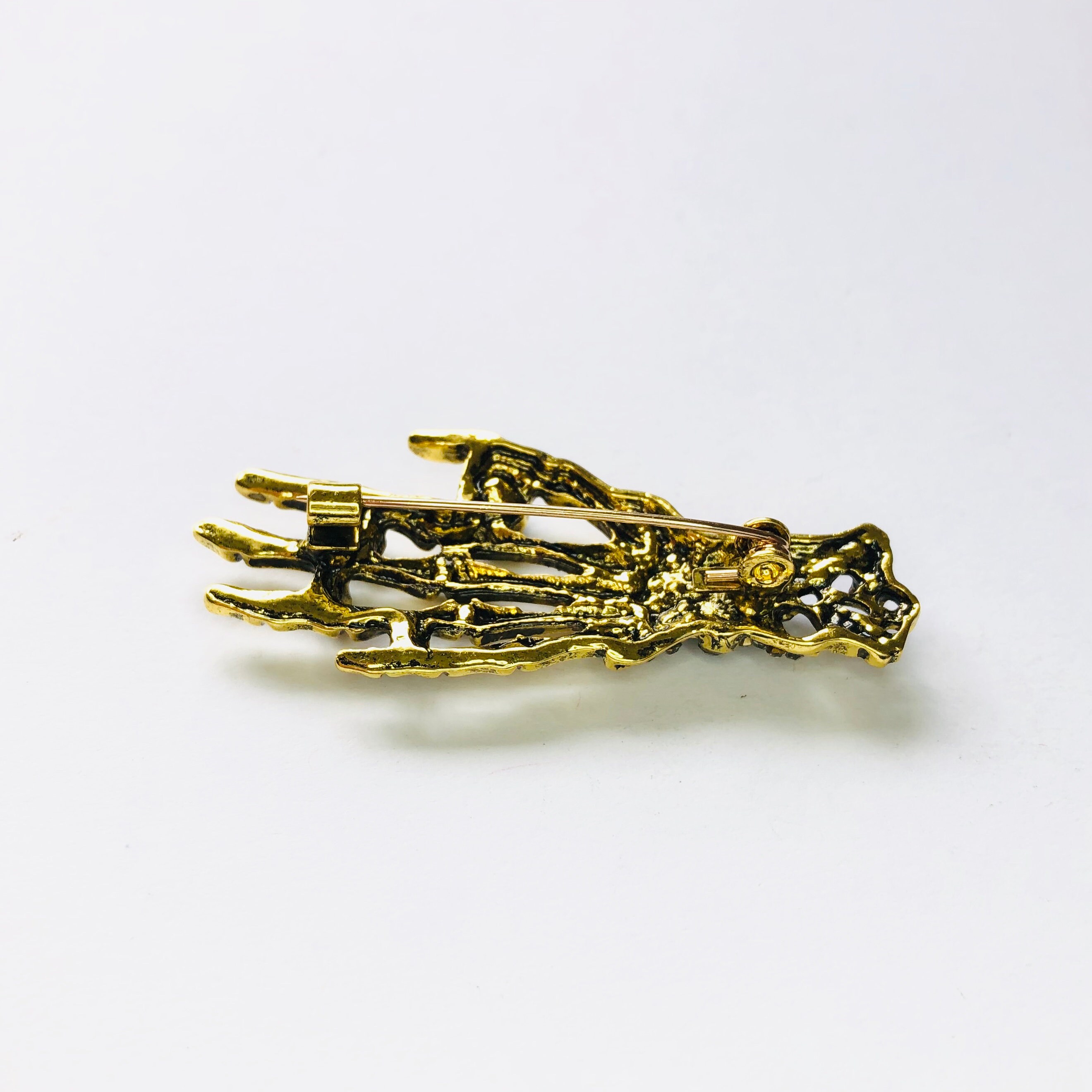 Rhinestone Crystal Skeleton Hand Metal Halloween Brooch Pin | Etsy