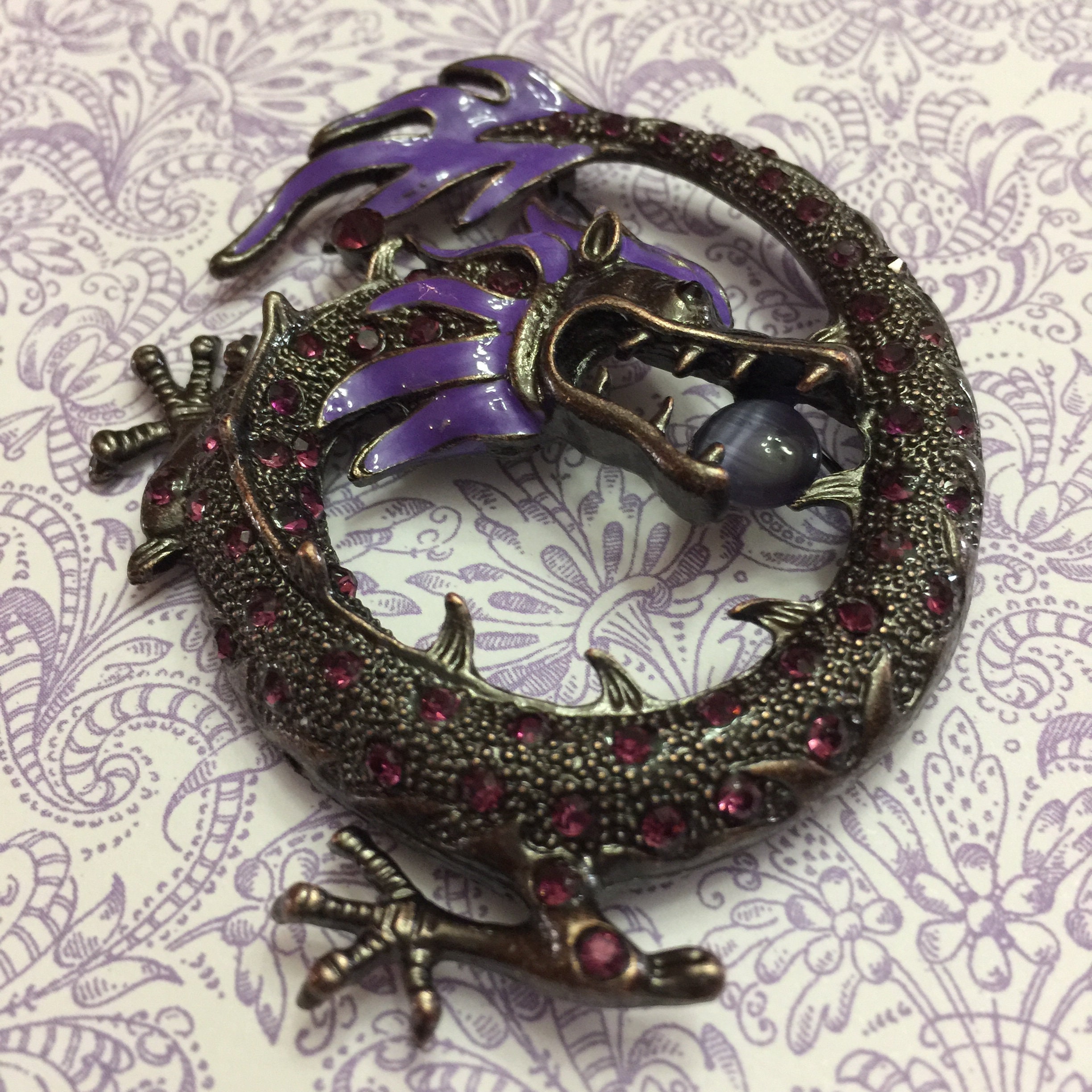 Large Oversize Statement Purple Enamel Dragon Brooch Pin | Etsy