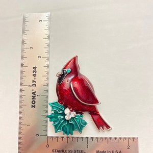 Winter Red Cardinal Rhinestone Bird Brooch Enamel Pin Christmas Holiday ...