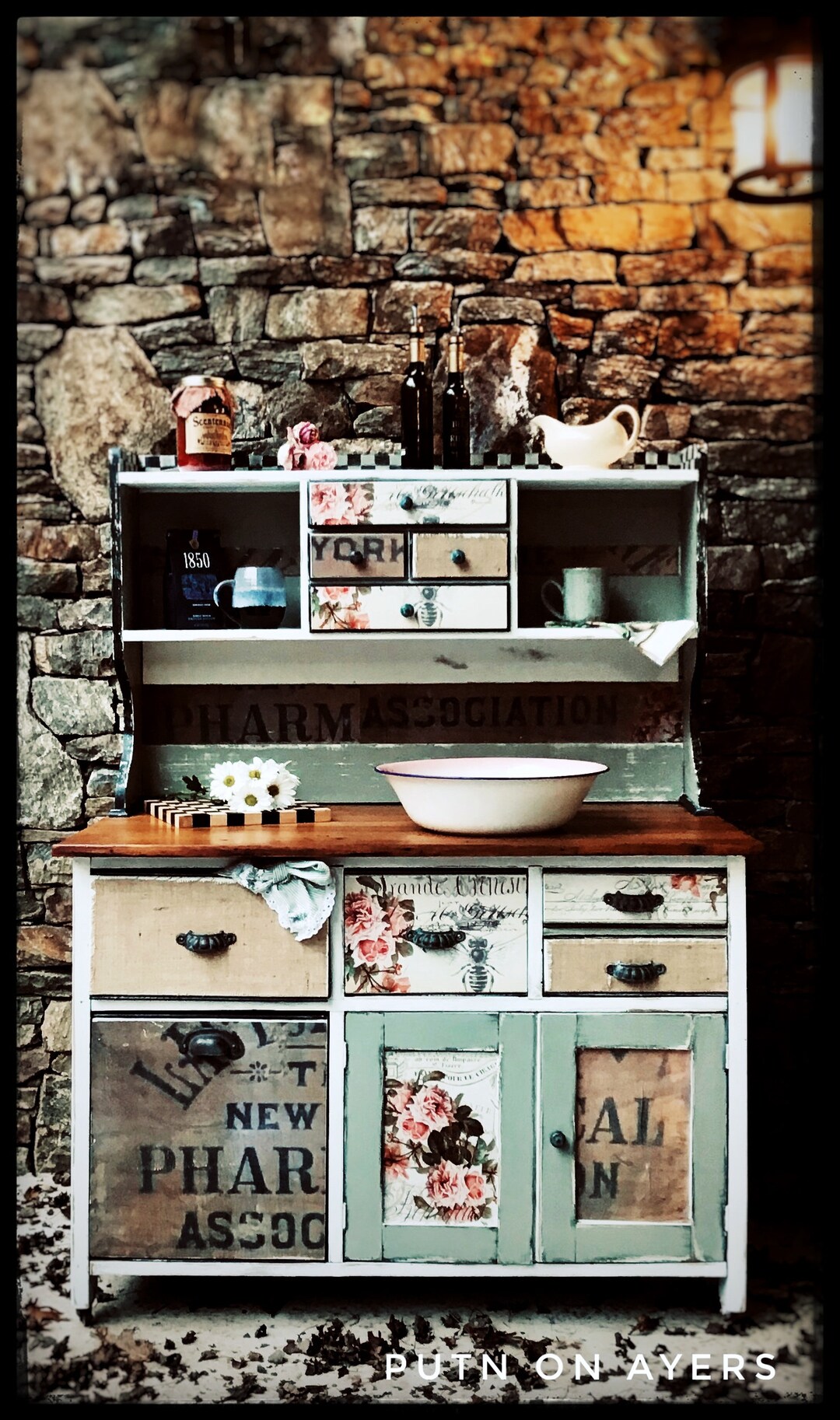 SOLD Rustic Farmhouse Cabin Cottage Bakers Hoosier Cabinet Storage ...