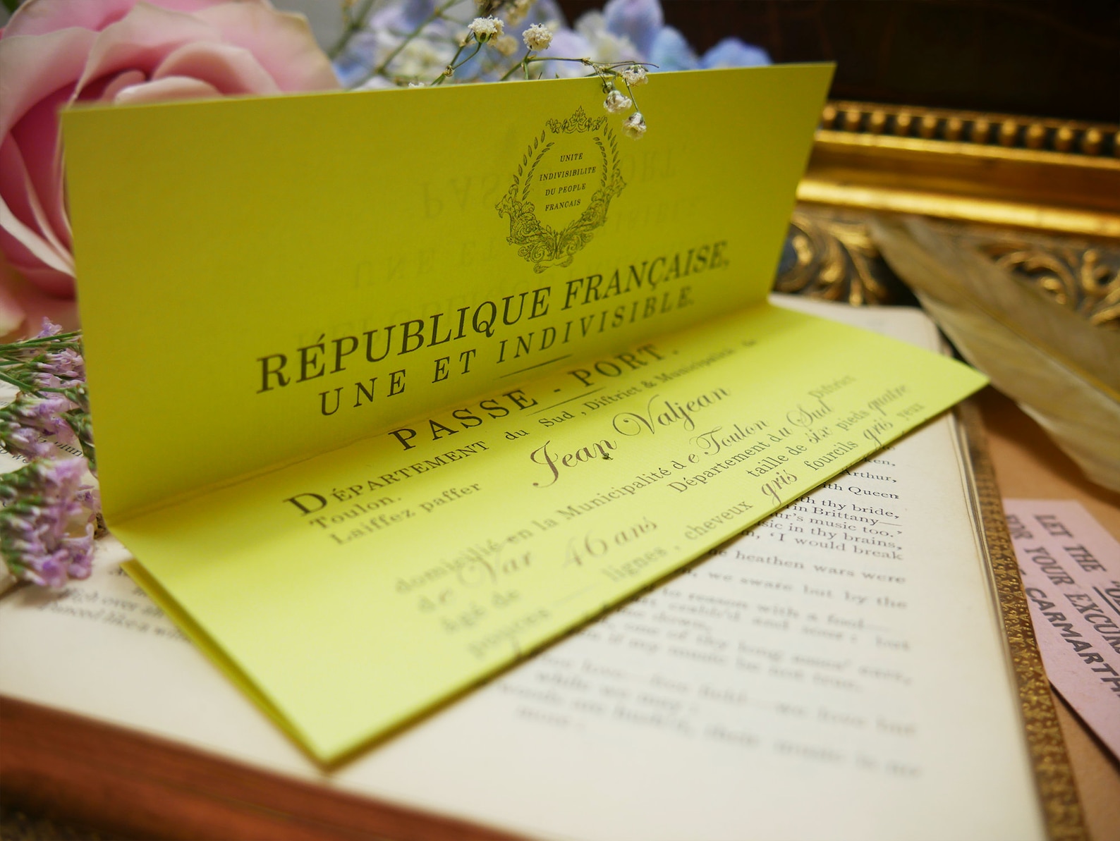 Victor Hugo's Les Miserables Bookmark - Jean Valjean's Yellow Passport ...