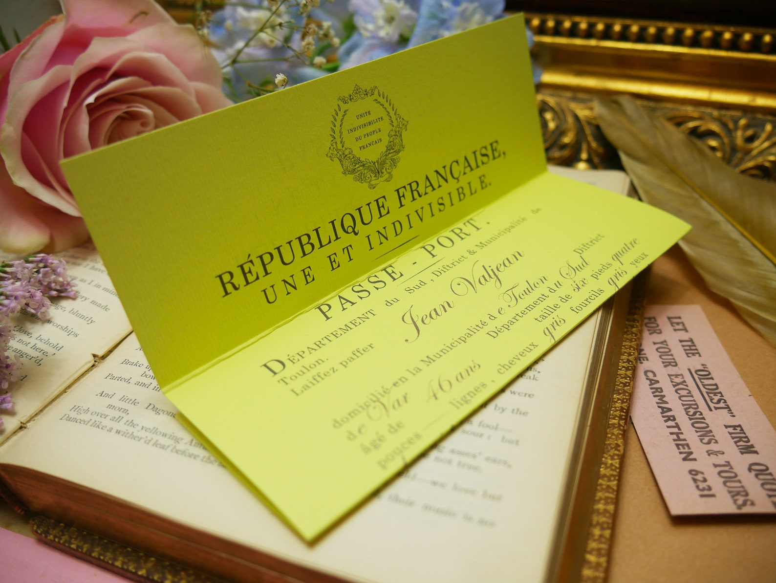 Victor Hugo's Les Miserables Bookmark - Jean Valjean's Yellow Passport ...
