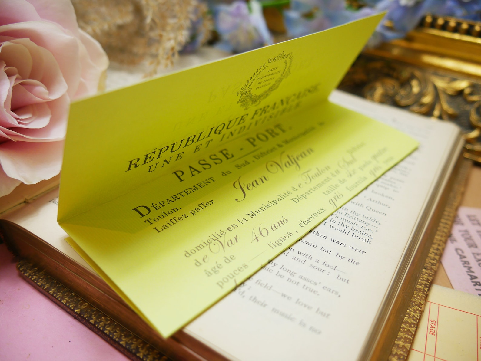 Victor Hugo's Les Miserables Bookmark - Jean Valjean's Yellow Passport ...