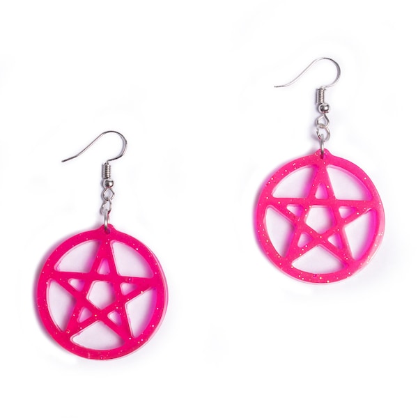 Hot Pink Pentagram Earrings - Etsy