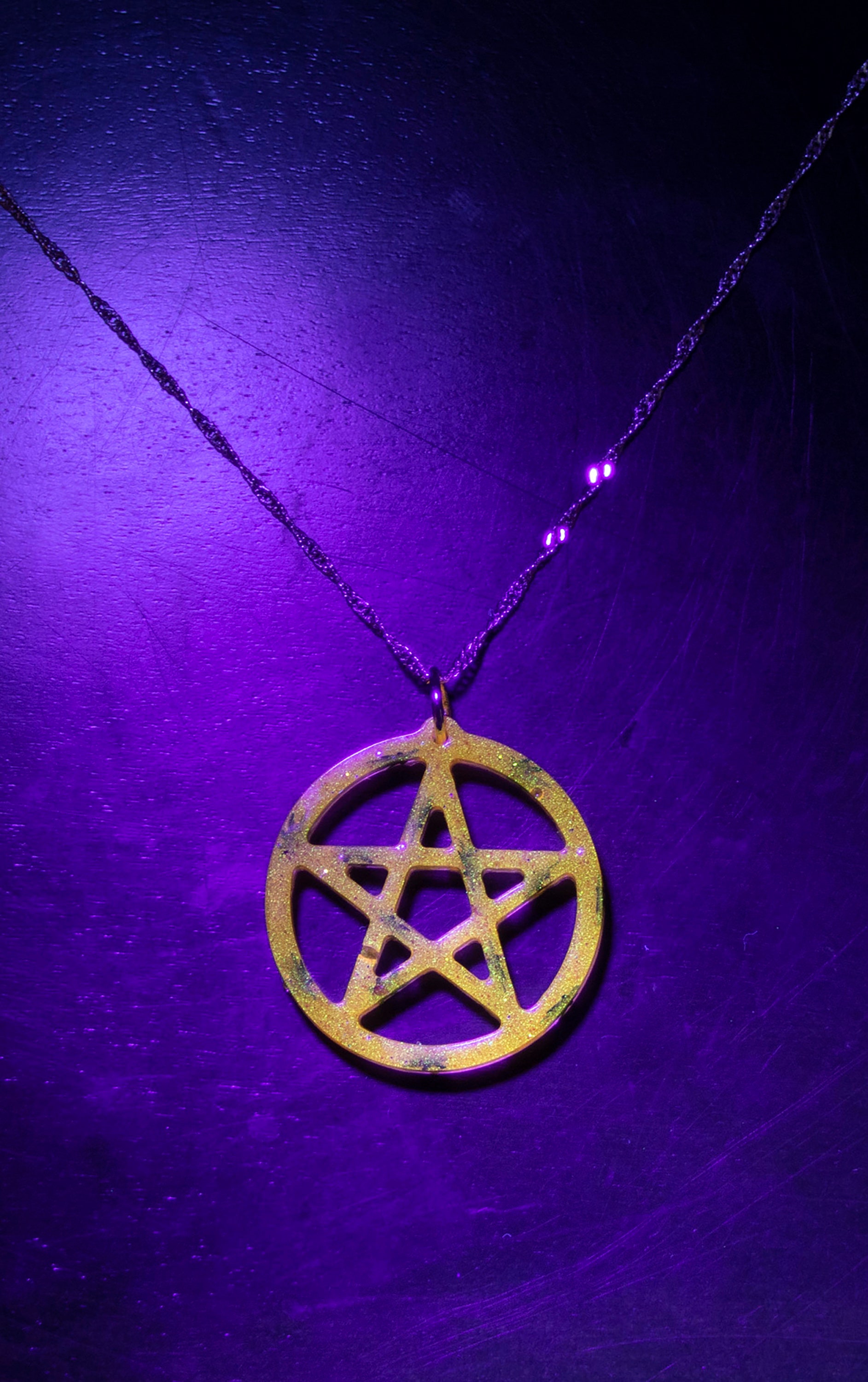 Orange Sparkle Glowing Pentagram Necklace with Metallic Weed | Etsy
