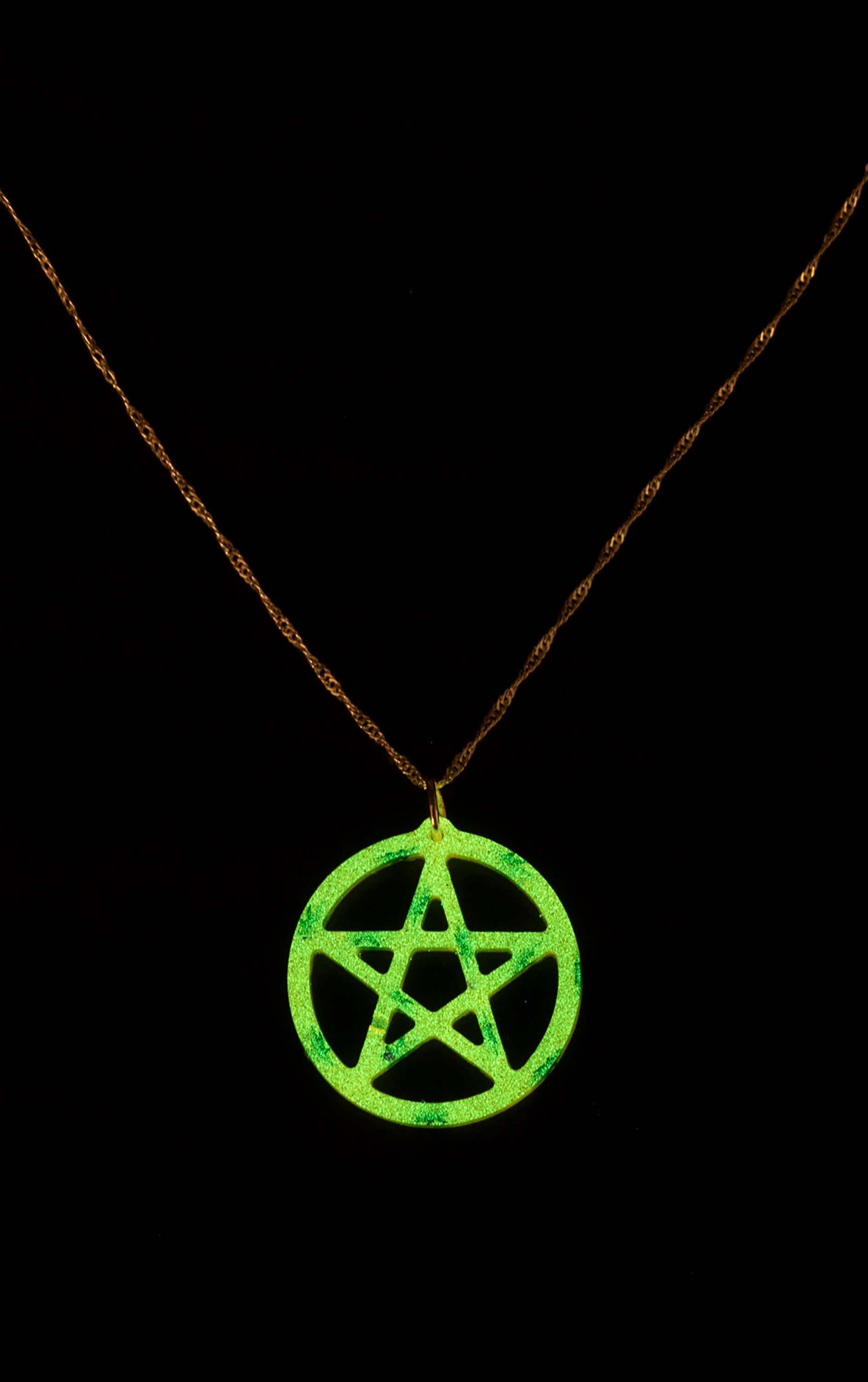 Orange Sparkle Glowing Pentagram Necklace with Metallic Weed | Etsy