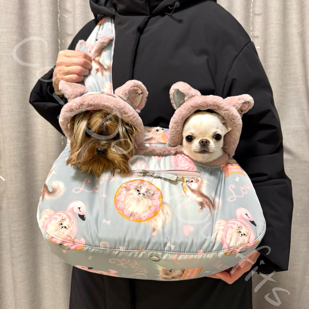 Chihuahua Carrier for TWO Small Doggy, Teacup Dog Carrier With Faux Fur ...