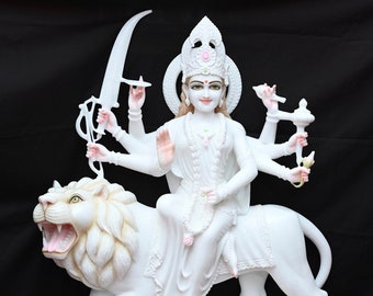 Durga Ma Red Color Idol for Home-white Painted Marble Bengali Durga ...