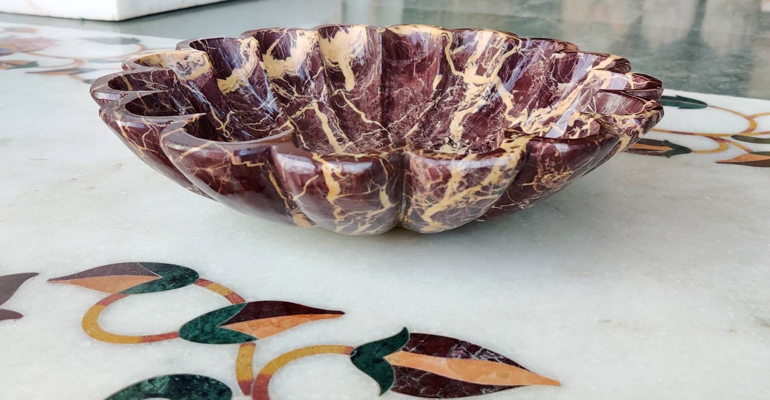 Decorative Marble Bowl, Flower Bowl , Hand Carved Marble Bowl , Lotus ...