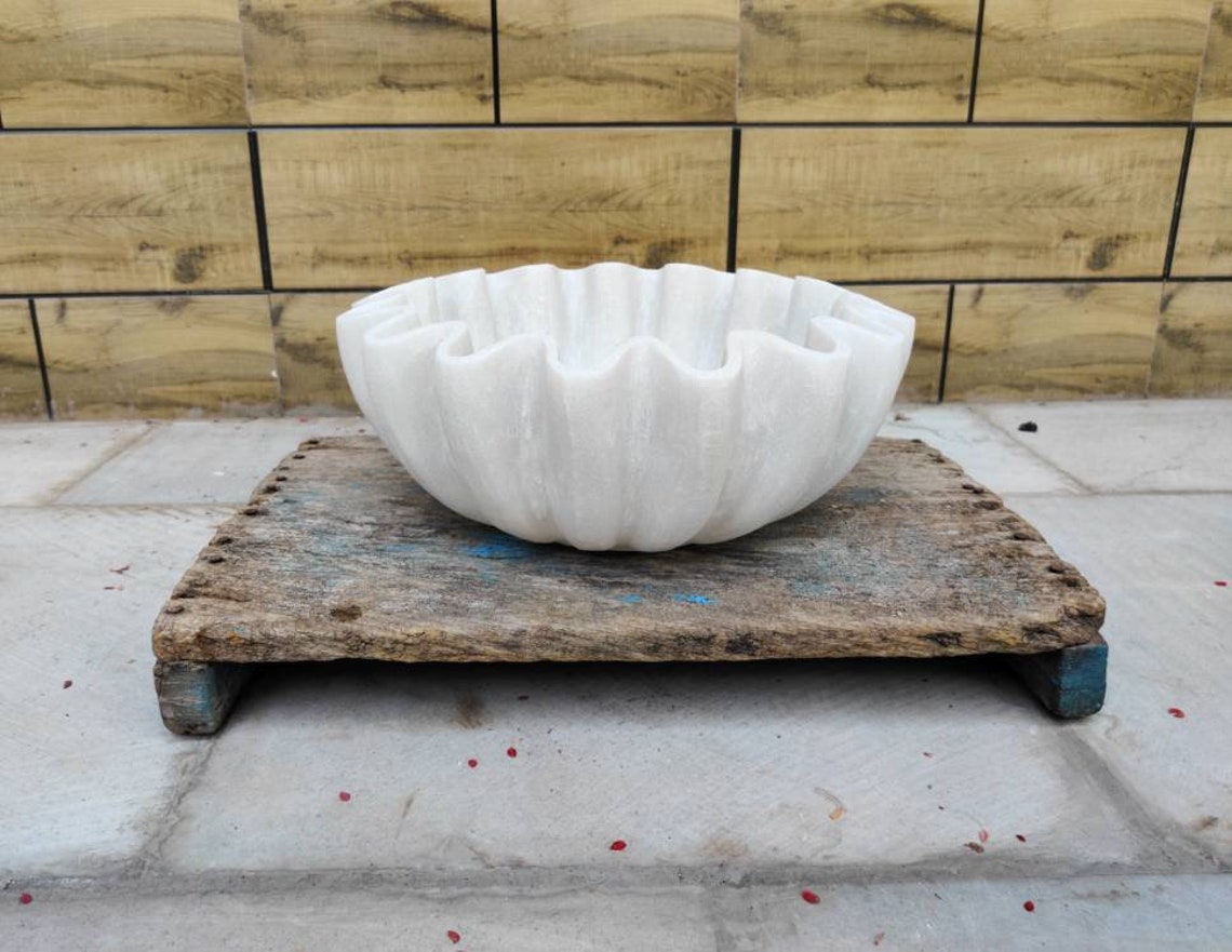Jumbo Decorative Marble Scallop Bowl Ruffled Marble Bowl - Etsy