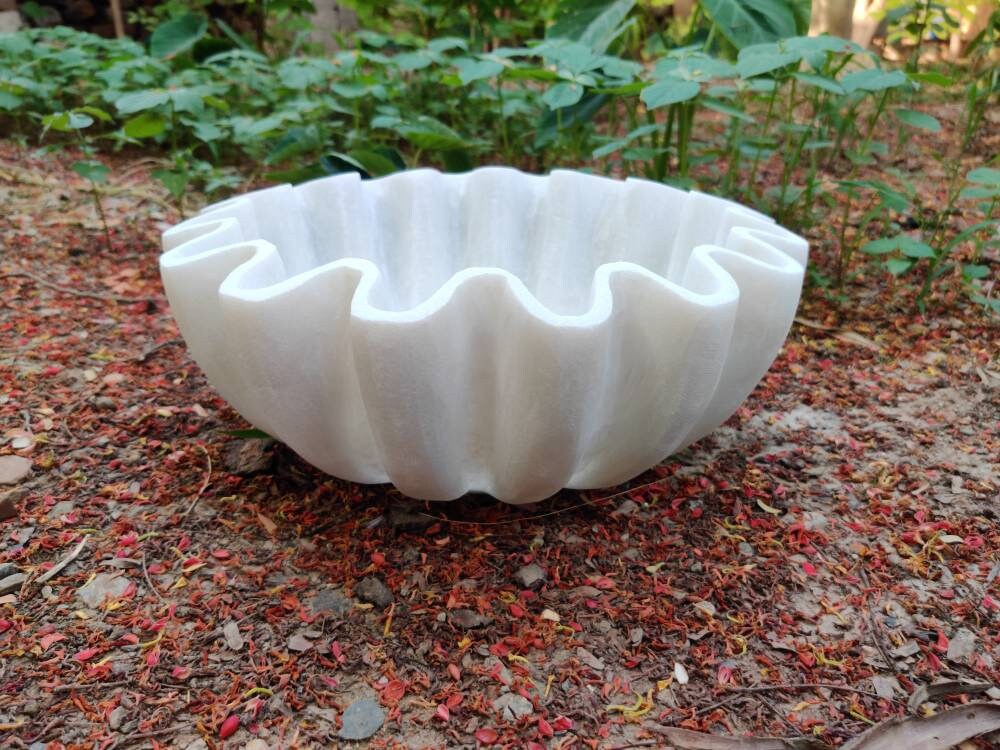 Jumbo Decorative Marble Scallop Bowl Ruffled Marble Bowl | Etsy