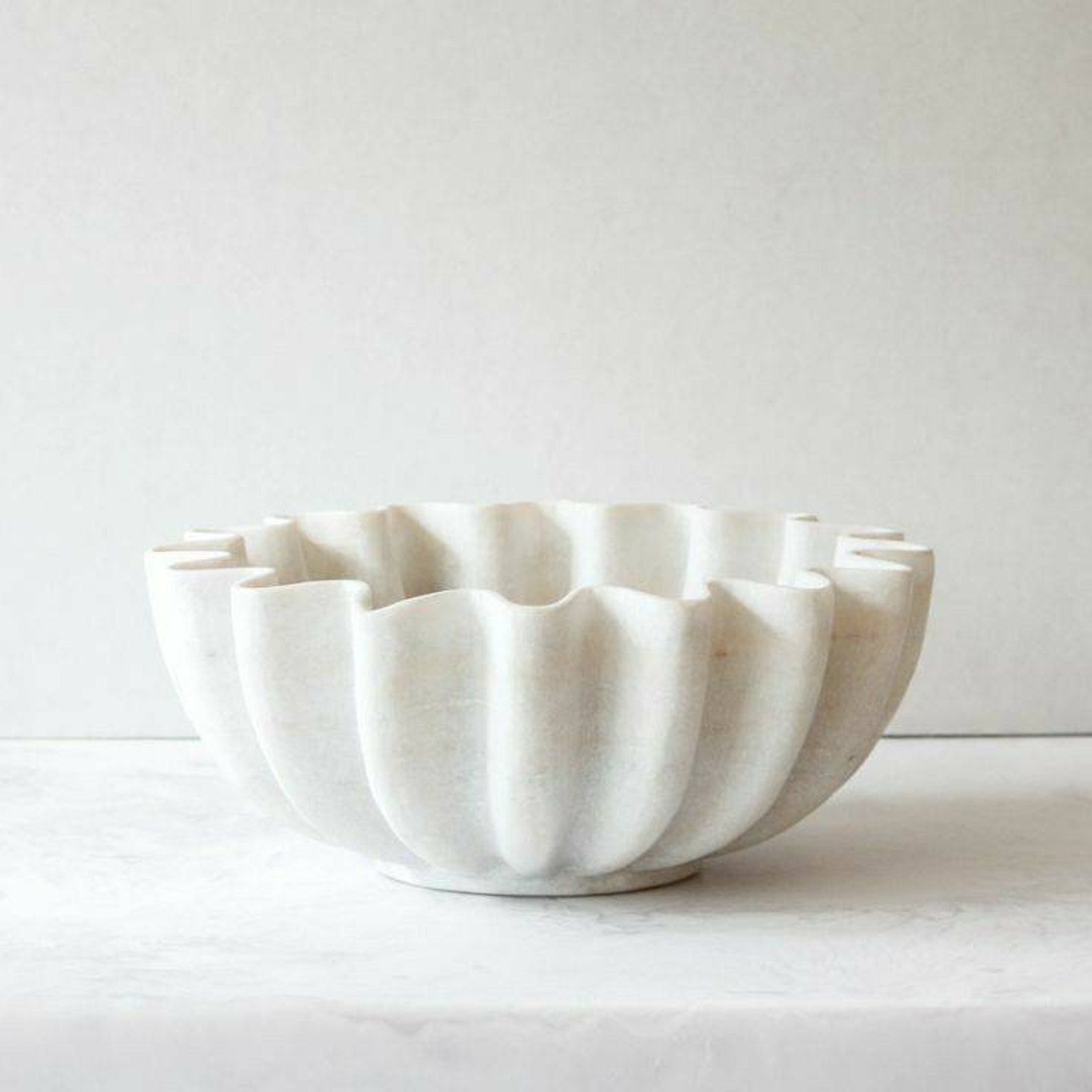 Jumbo Decorative Marble Scallop Bowl , Ruffled Marble Bowl, Flower Bowl ...