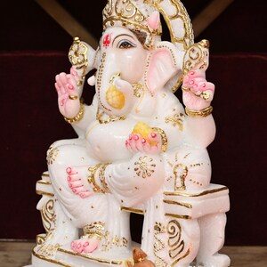 LORD GANESHA Marble Beautiful Statue Hindu God Pooja Prayer Rare Pure ...