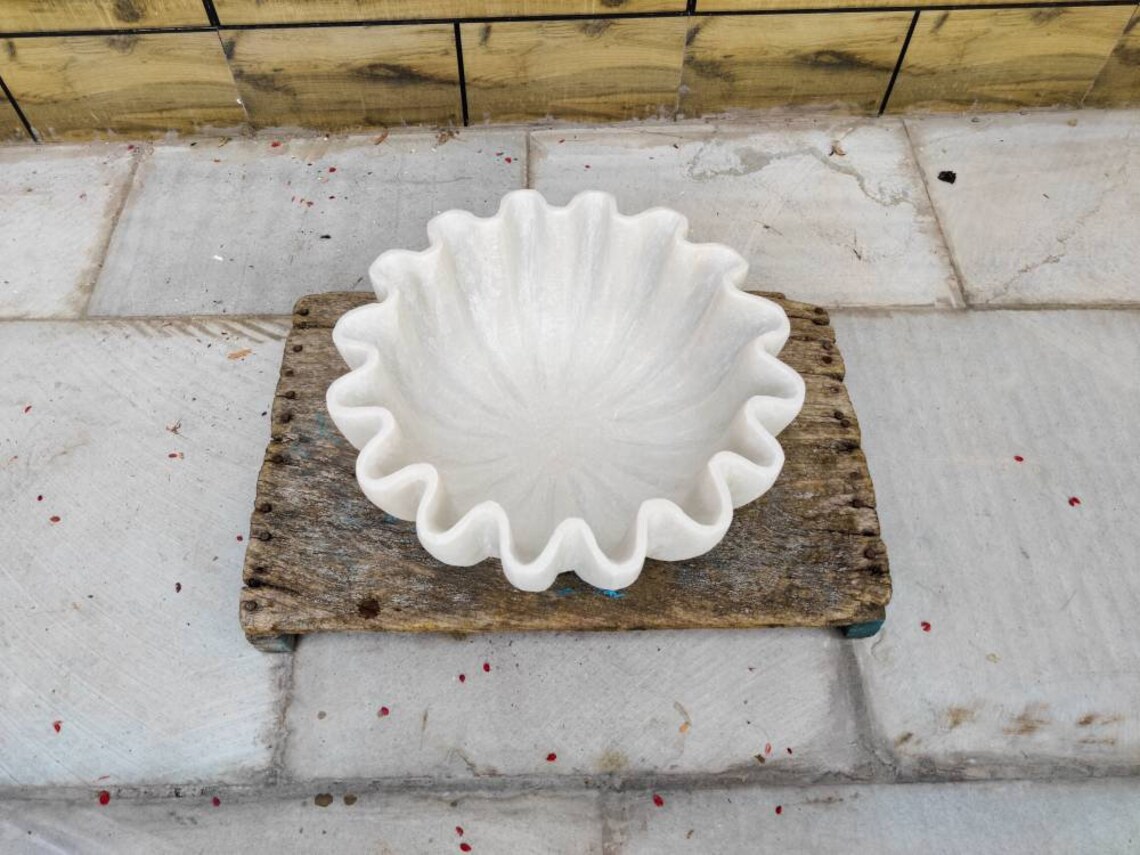 Jumbo Decorative Marble Scallop Bowl Ruffled Marble Bowl - Etsy