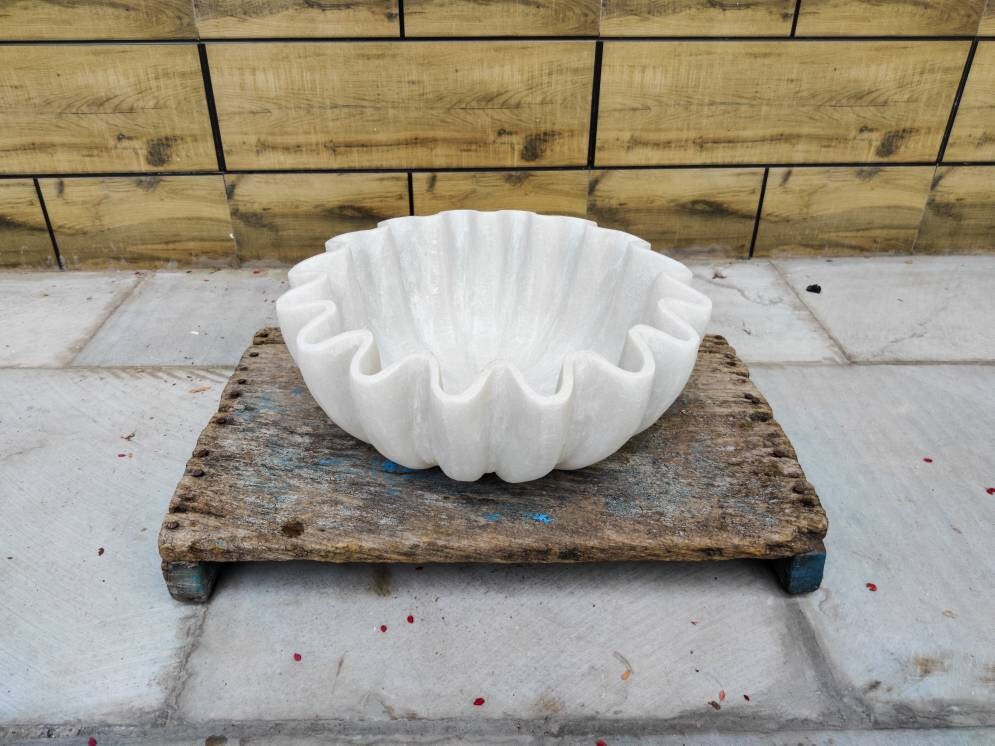 Jumbo Decorative Marble Scallop Bowl , Ruffled Marble Bowl, Flower Bowl ...