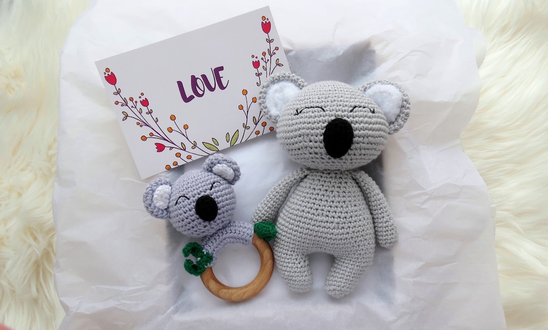 Crochet Koala Doll and Rattle Welcome Baby Set Stuffed Australian ...