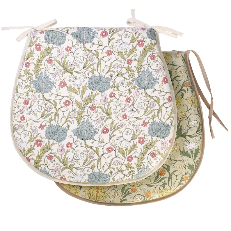 Floral Cotton D-shaped Chair Pads With Ties (pair) - Etsy