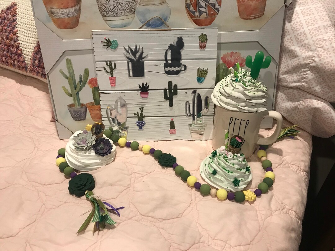 Succulent Cactus Plant Wooden Shiplap Wooden Sign Tiered Tray Hanging ...