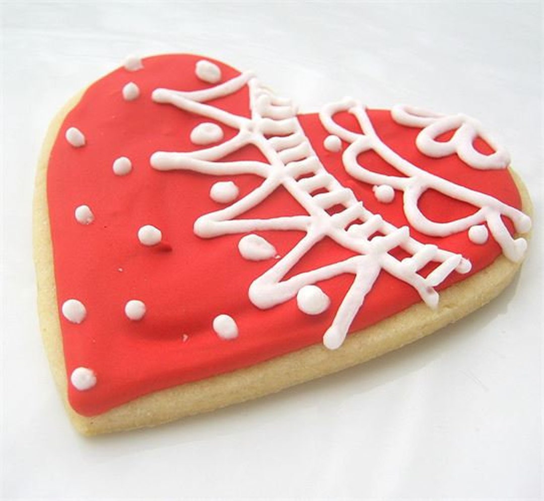 Valentine Sugar Cookie Red Heart Cookies Iced Decorated White Lace ...