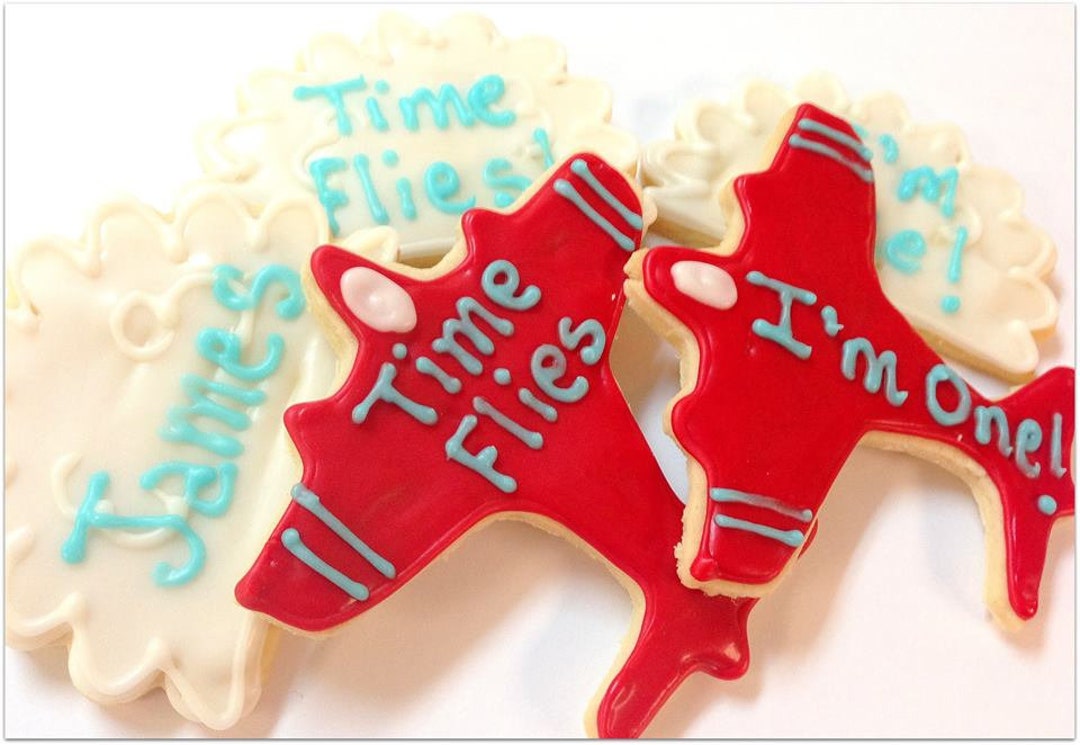 Airplane Sugar Cookies Red Plane Decorated Cookies Time Flies - Etsy