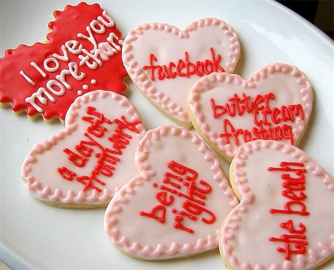 Conversation Heart Cookies Iced Valentine Sugar Cookies Red Heart ...