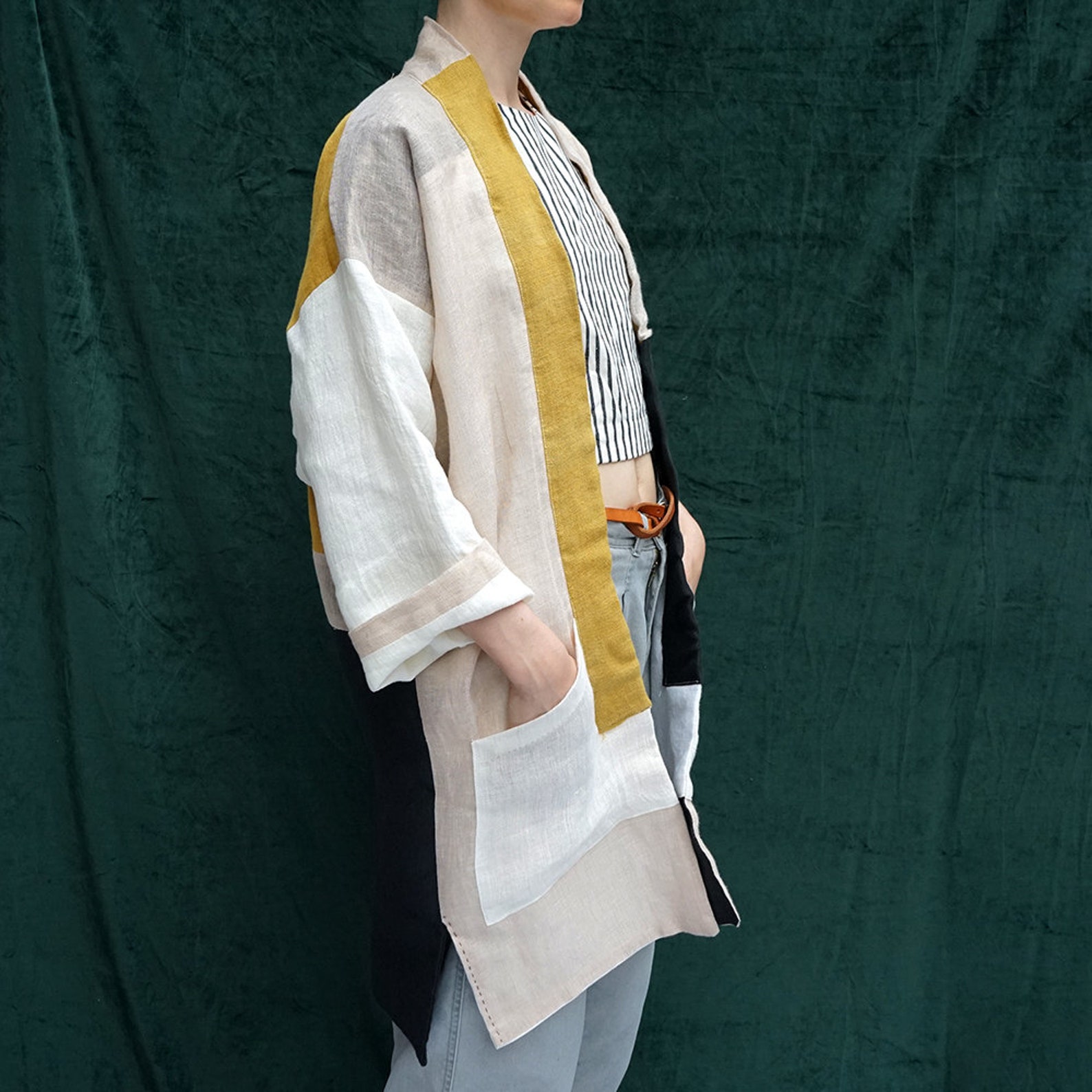 Linen Workwear Kimono Jacket Handstitched NYC - Etsy