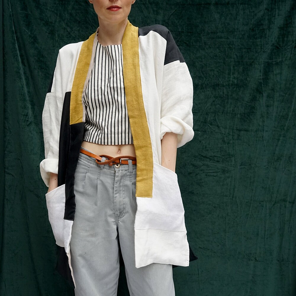 Linen Workwear Kimono Jacket Handstitched NYC - Etsy
