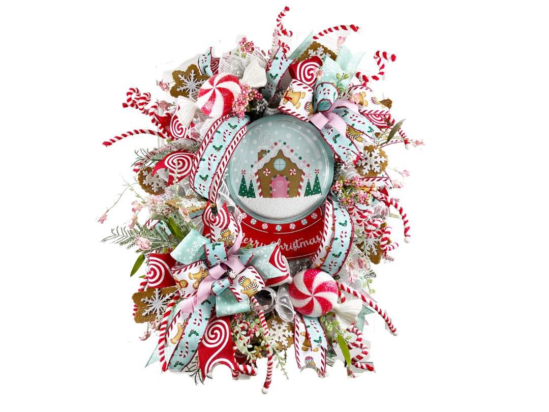 Snow Globe Gingerbread House Front Door Wreath, XL Wreath Stuffed Full ...