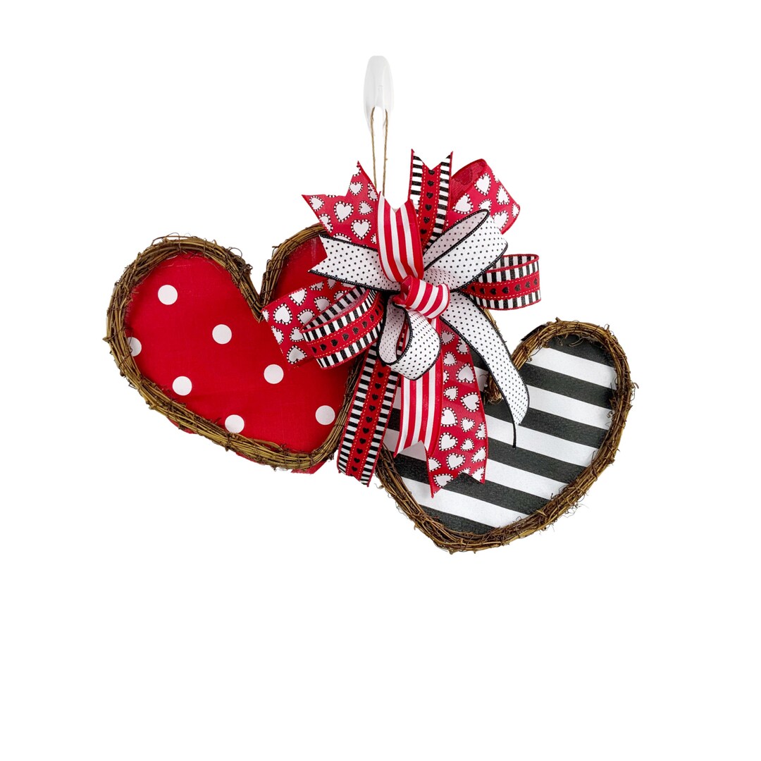 Double Heart Front Door Decor, Valentines Day Wreath, Heart Door Hanger ...