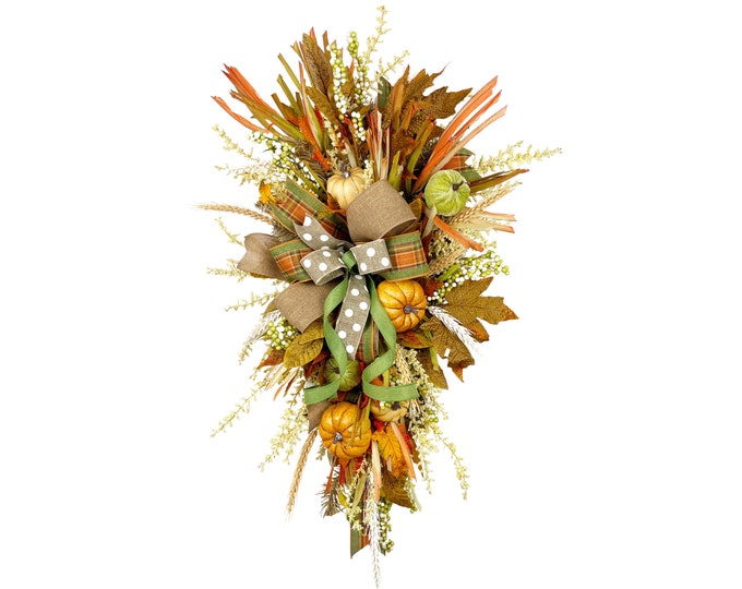 Fall Rustic Swag for Your Front Door, Pumpkin and Fall Leaves Autumn ...