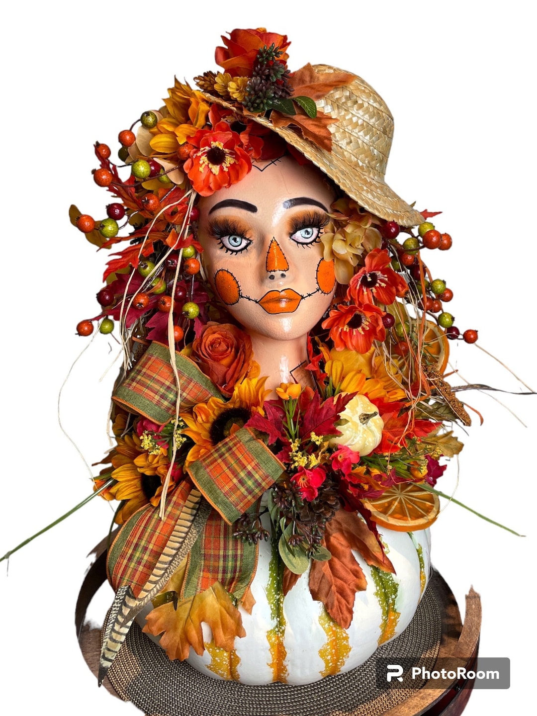 Fall Scarecrow Mannequin Head Centerpiece, Fall Pumpkin Table Decor ...