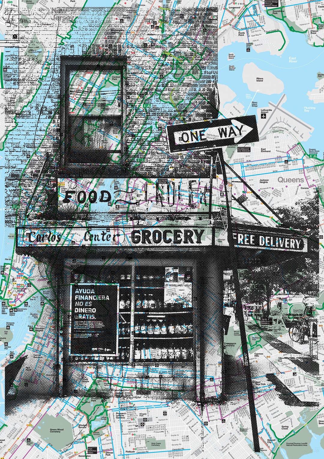 Brooklyn Grocery (B/W), NYC Pocket Art, New York Map, New York Print ...